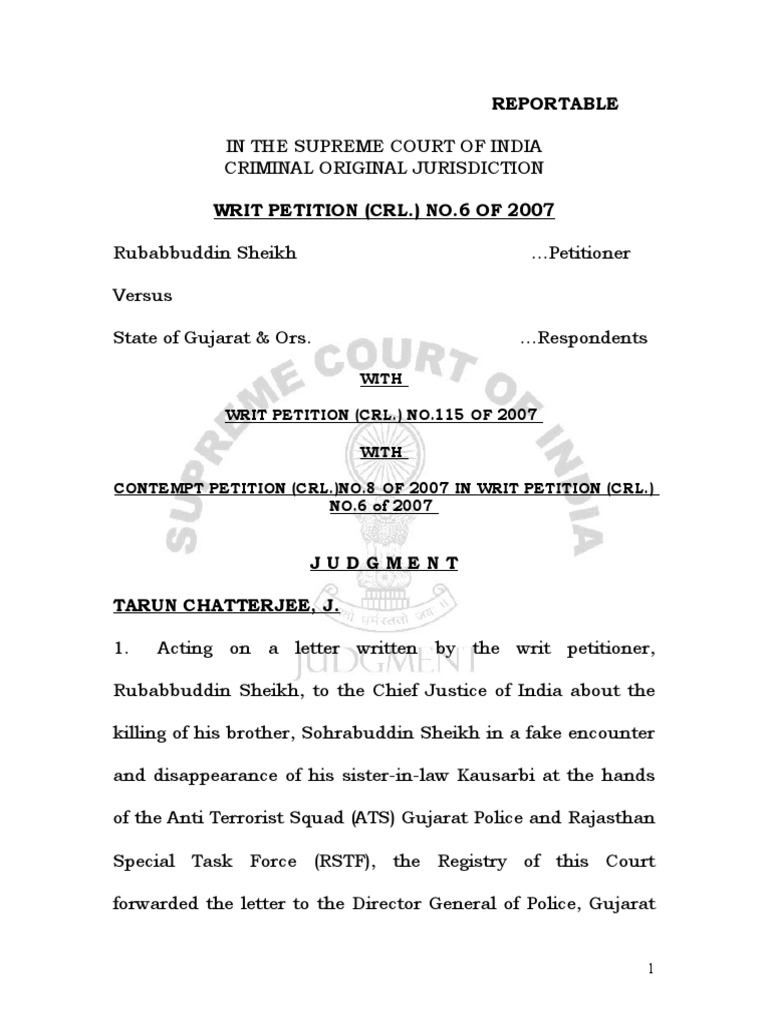 Writ Petition (CRL.) No.6 of 2007 | PDF | Government | Common Law