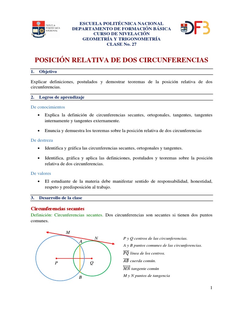 Clase 27 Posición Relativa de Dos Circunferencias | PDF | Tangente | Circulo