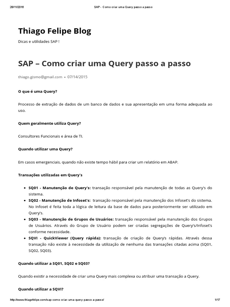Guia de Query SAP para Consultores | PDF | Transação em base de dados ...