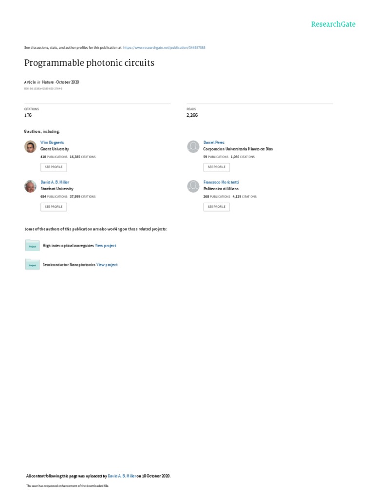 Nature Programmable Photonics | PDF | Photonics | Integrated Circuit