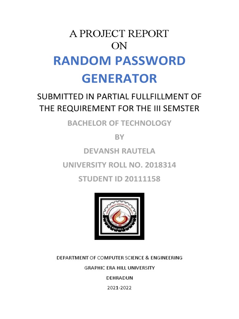 Random Password Generator: A Project Report ON | PDF | Password | String (Computer Science)