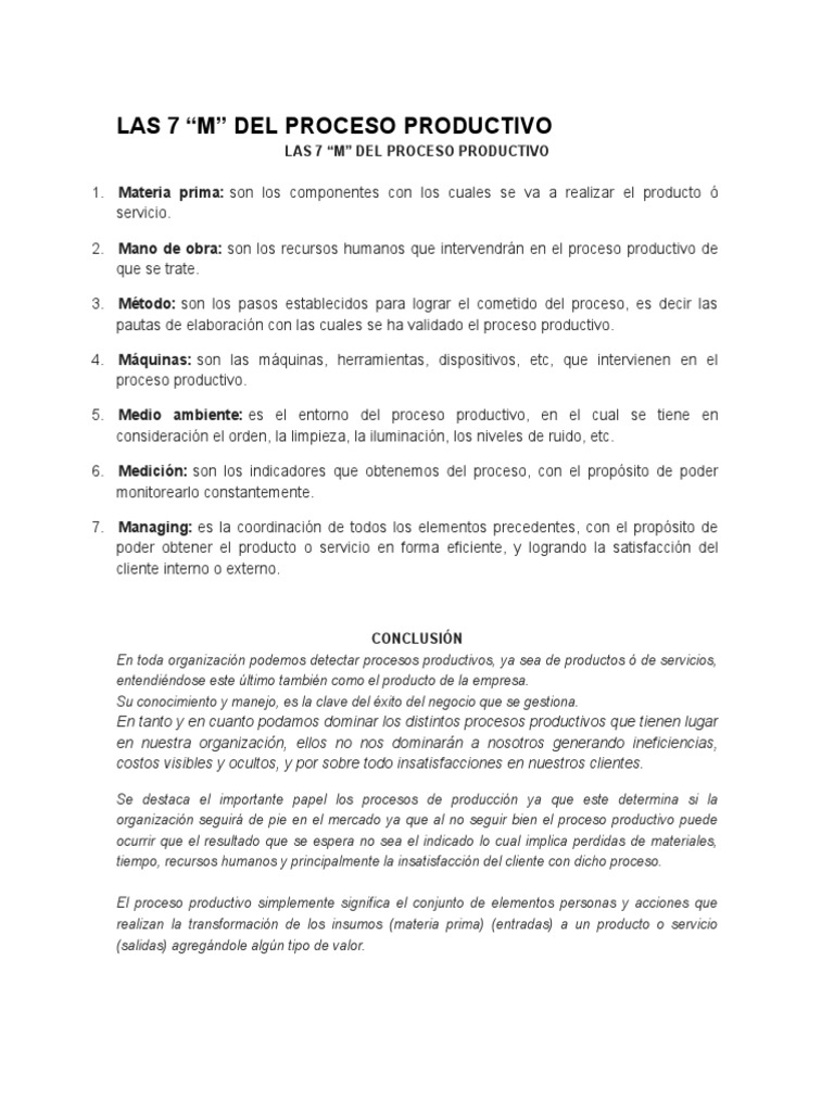 Las 7 M en el Proceso Productivo | PDF | Gestión de recursos humanos ...
