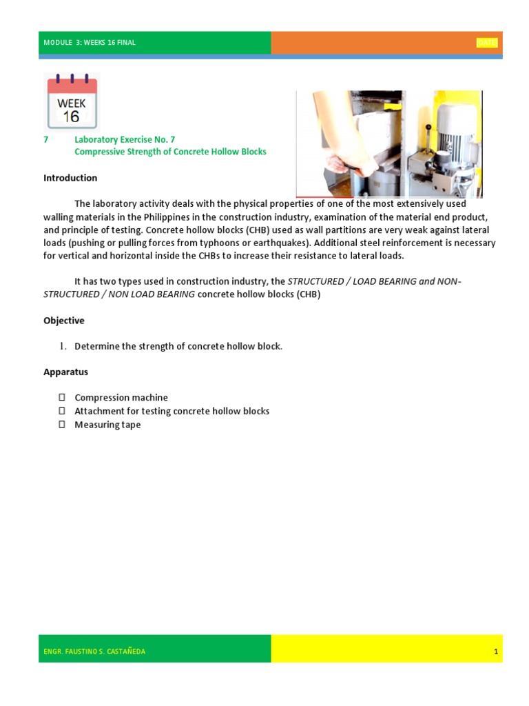 7 Laboratory Exercise No. 7 Compressive Strength of Concrete Hollow ...