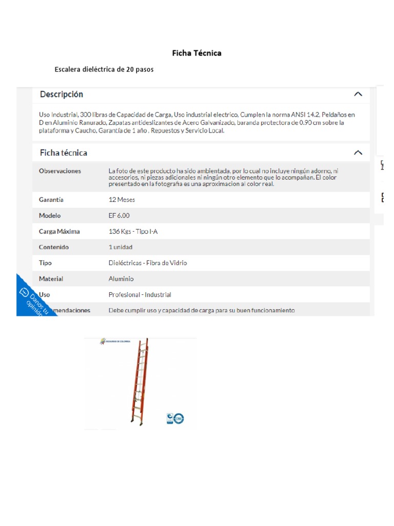 Ficha Técnica Escalera 20 Pasos | PDF