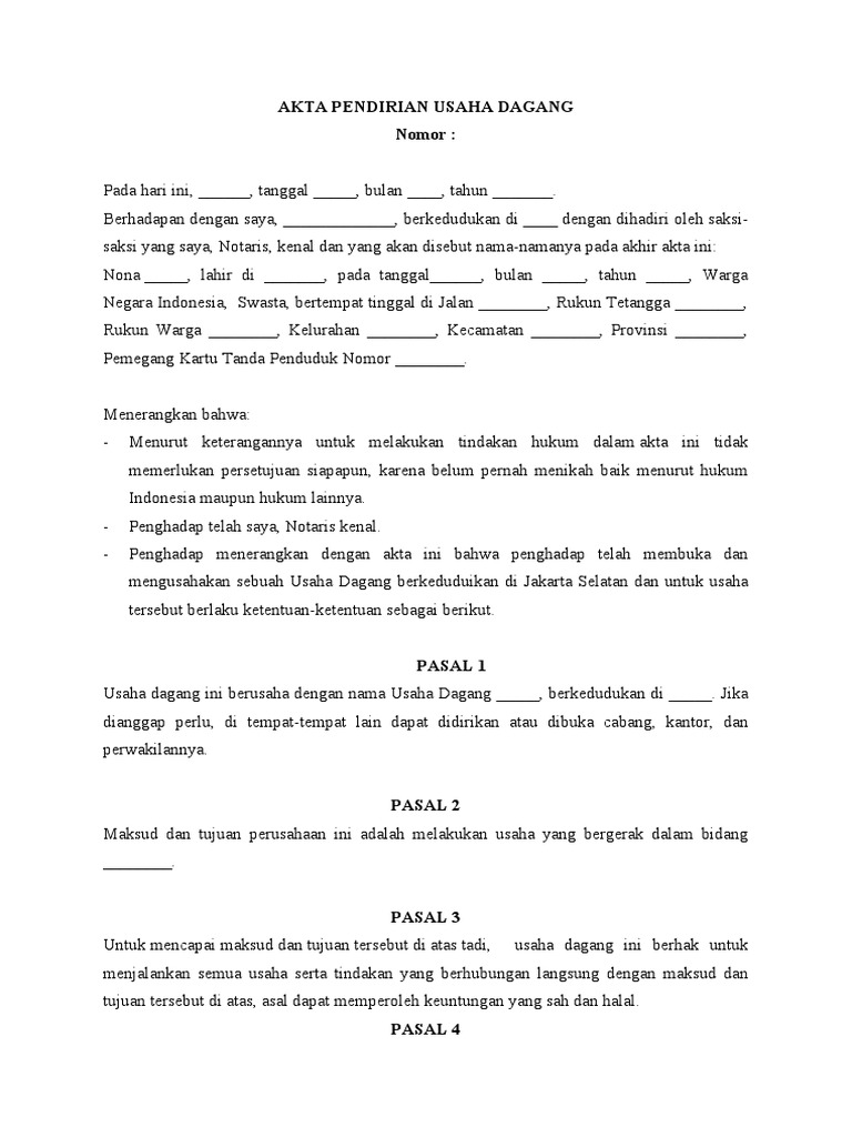 Akta Pendirian Usaha Dagang | PDF