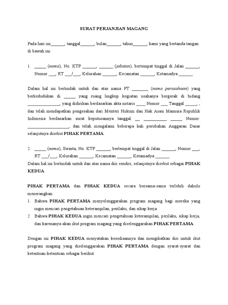 Surat Perjanjian Magang | PDF