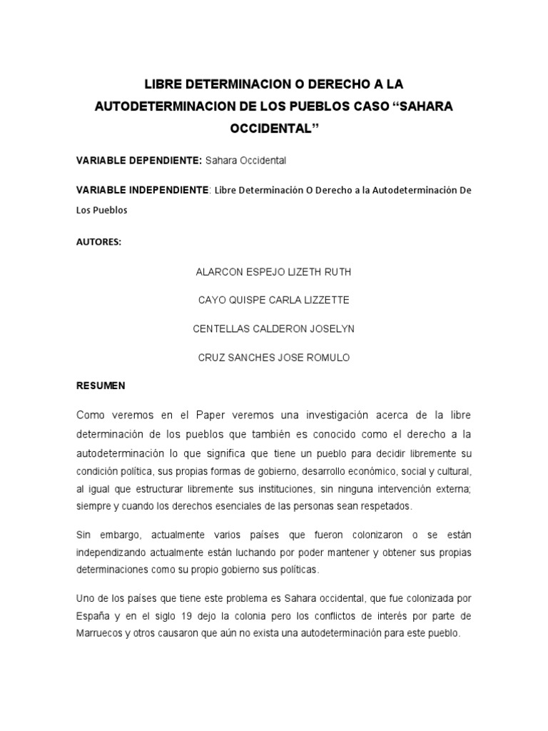 Libre Determinacion o Derecho A La Autodeterminacion de Los Pueblos ...