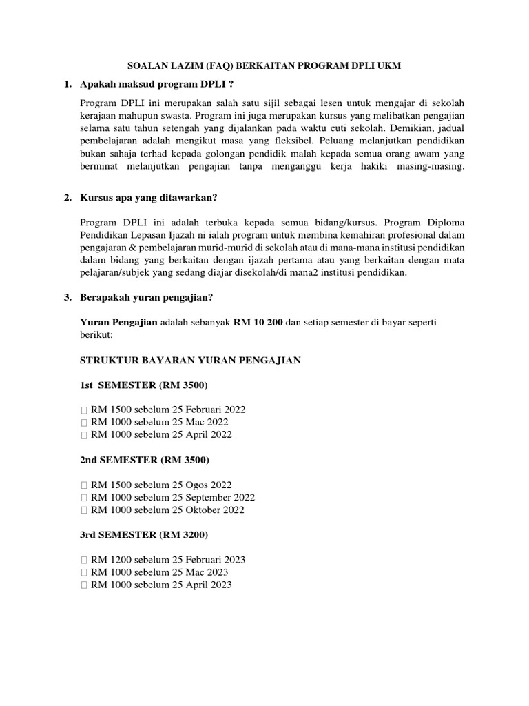 Syarat dan Maklumat Program DPLI UKM | PDF
