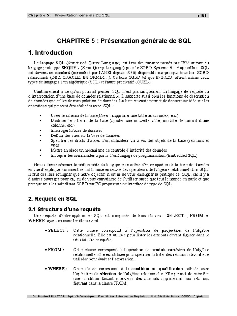 Chapitre 5 | PDF | SQL | Bases de données