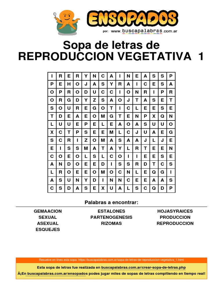 Sopa de letras: Reproducción vegetal | PDF