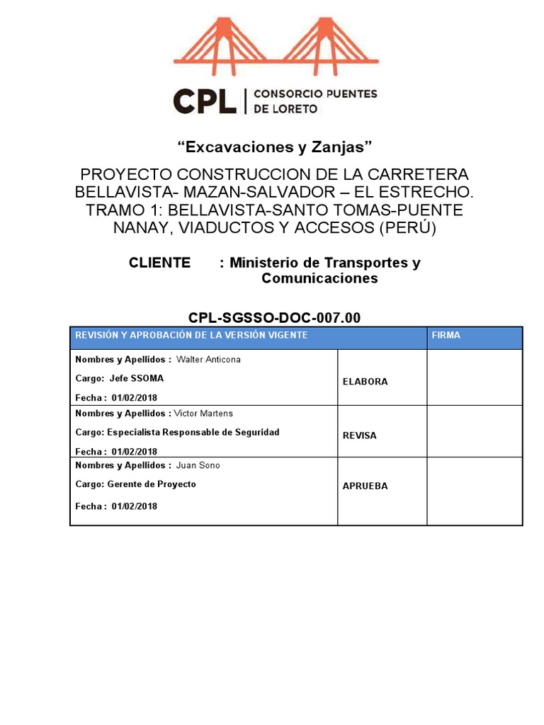 CPL-SGSSO-DOC-07.00 Excavaciones y Zanjas | PDF | Agua | Naturaleza