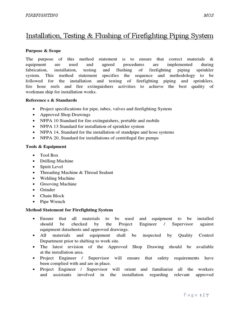 Installation, Testing - Flushing of Firefighting System | PDF | Pipe ...