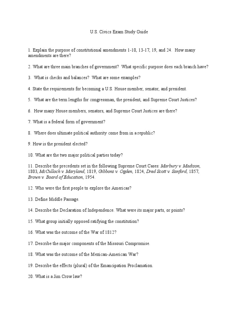 Civics Exam Study Guide | PDF