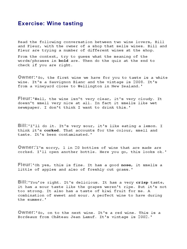 Exercise Wine Tasting | PDF | Wine | Taste