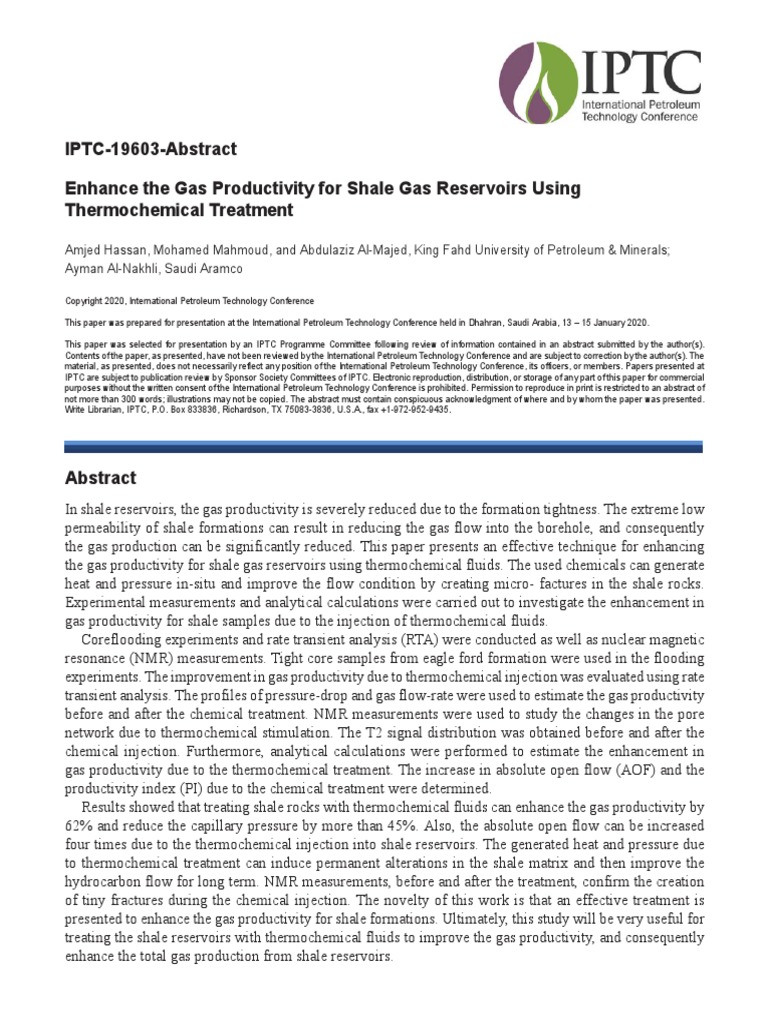 IPTC 19603 Abstract | PDF | Petroleum Reservoir | Hydraulic Fracturing