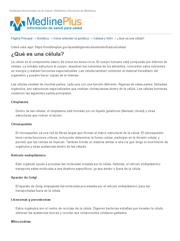 ¿Qué Es Una Célula - MedlinePlus Genetics | PDF | Biología Celular) | Citoplasma