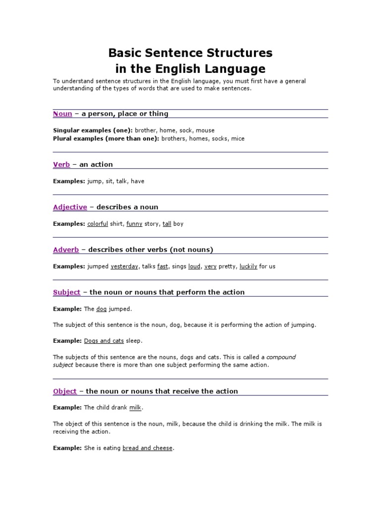 Basic Sentence Structures | PDF | Perfect (Grammar) | Grammatical Tense