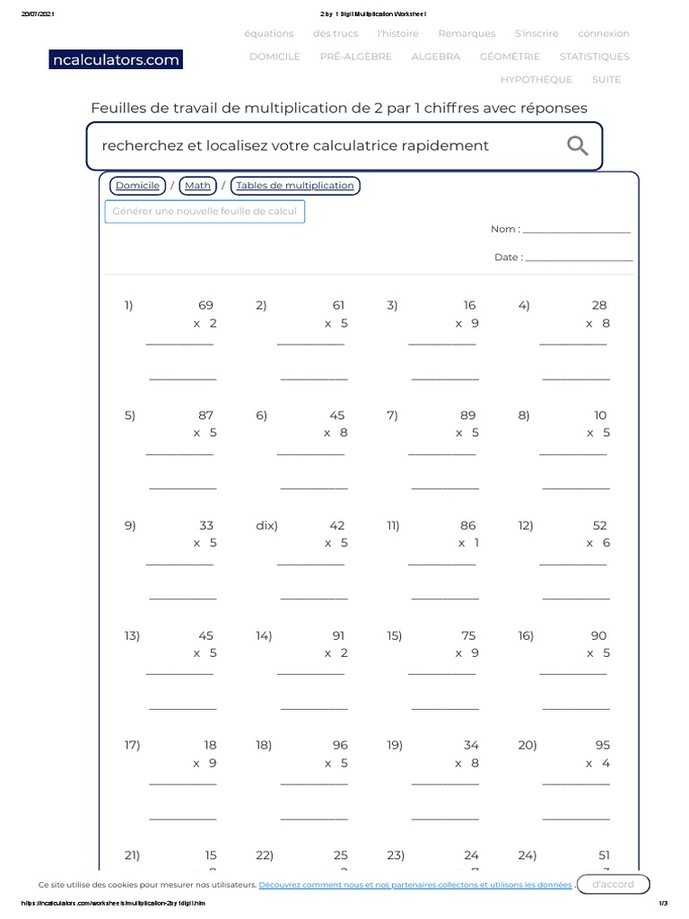 2 by 1 Digit Multiplication Worksheet | PDF