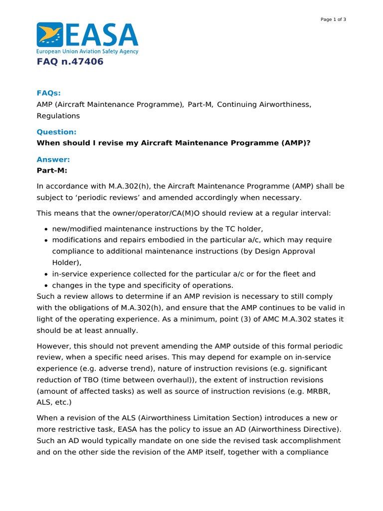 EASA - When Should I Revise My Aircraft Maintenance Programme AMP | PDF ...