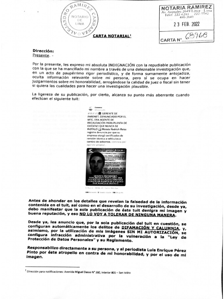 Cartas Notariales Enviadas A Convoca - Pe Por Moisés Rodrich | PDF