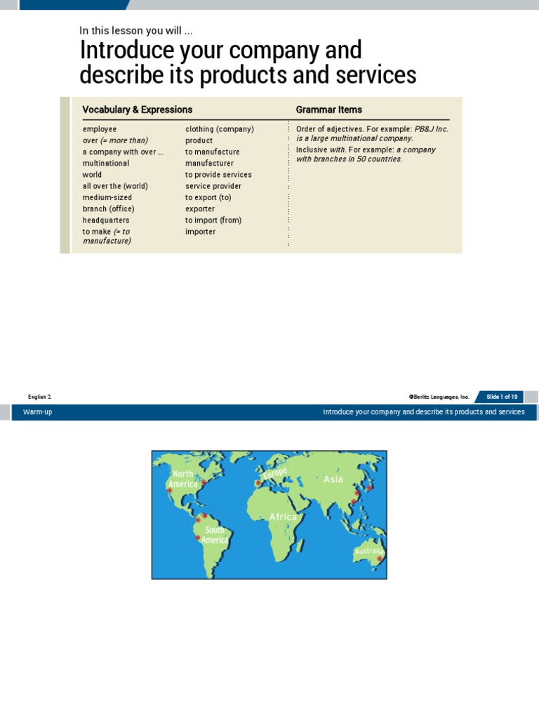 Lesson 6 - Introduce Your Company and Describe Its Products and ...