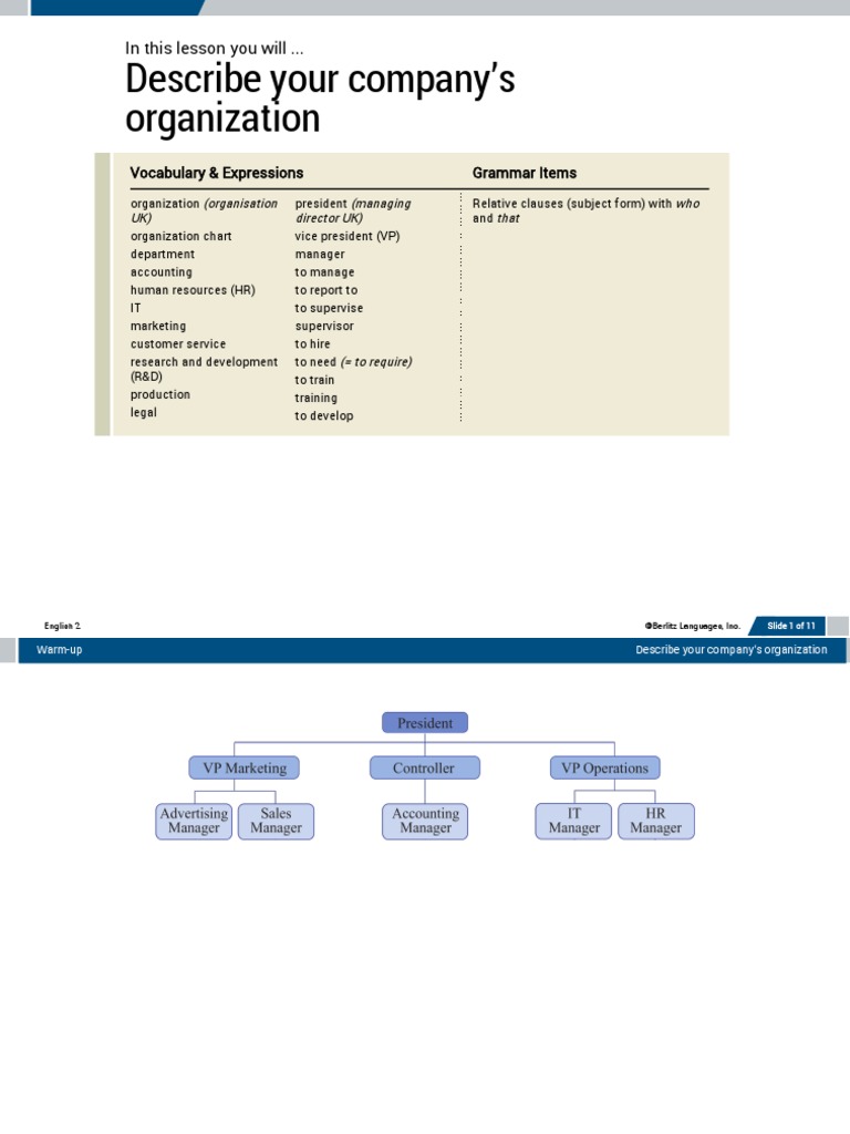 Lesson 7 - Describe Your Company's Organization | PDF | Business