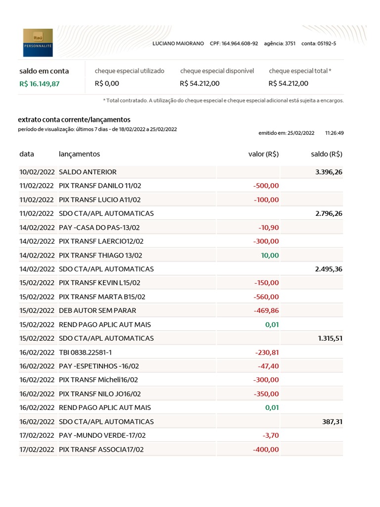 Extrato bancário detalhado | PDF | Conta de transação | Juros