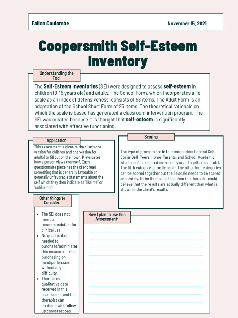 Coopersmith Self-Esteem Inventory | PDF