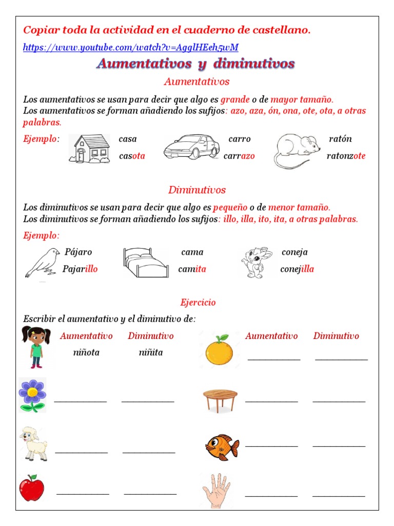 Actividades de Aumentativos y Diminutivos | PDF