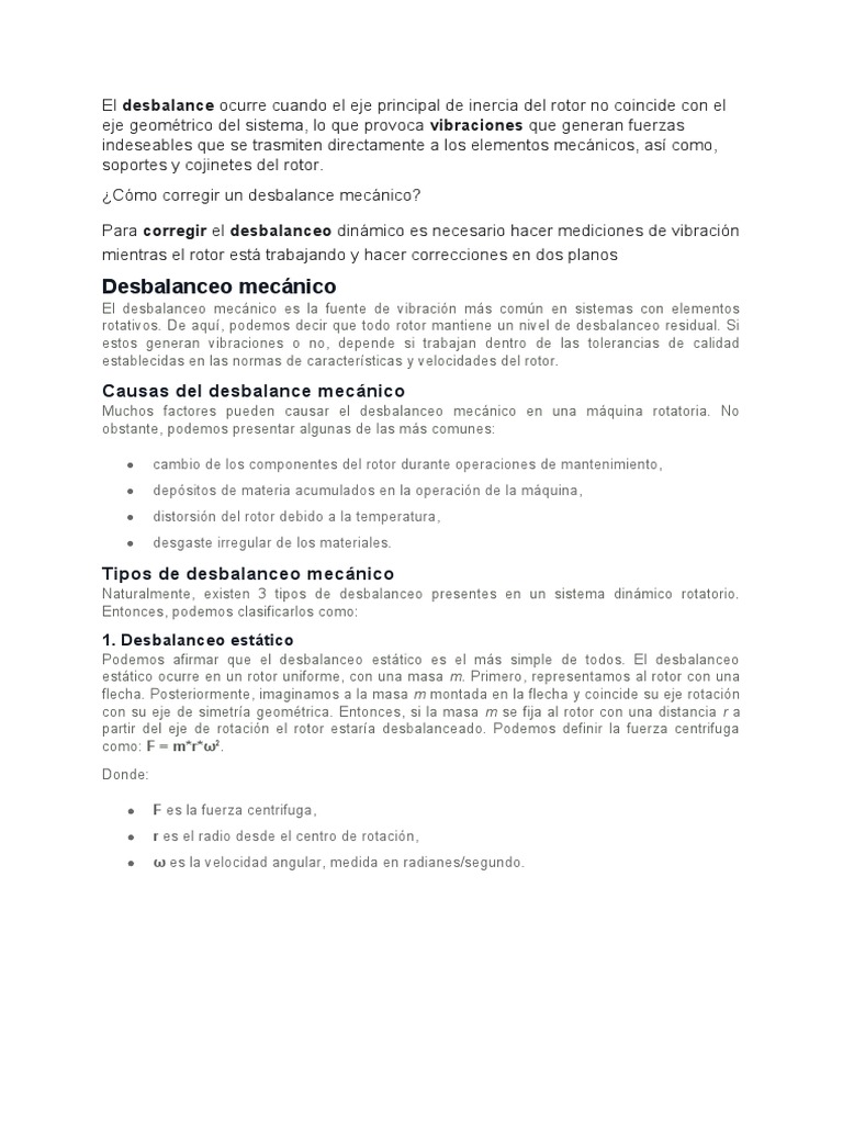 Desbalanceo Mecánico | PDF | Medición | Masa