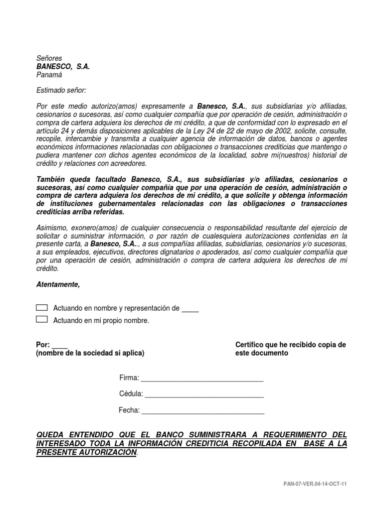 Carta de Autorizacion de APC | PDF