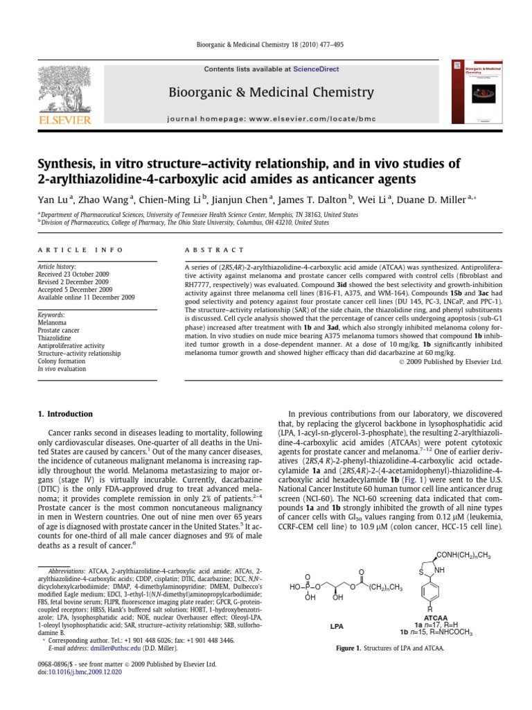 Bioorganic and Medicinal Chemistry | PDF | Cancer | Isomer