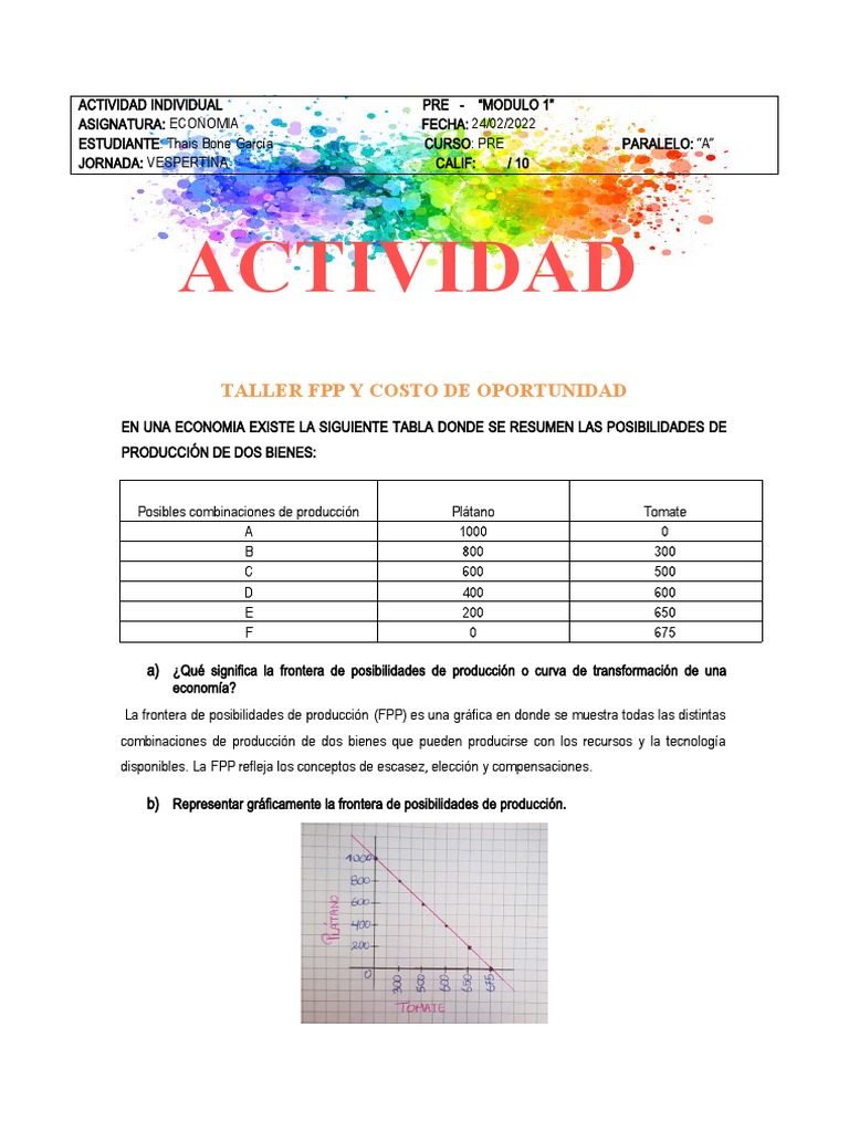 Taller FPP y Costo de Oportunidad-Modulo 1 | PDF | Costo de oportunidad | Negocios económicos
