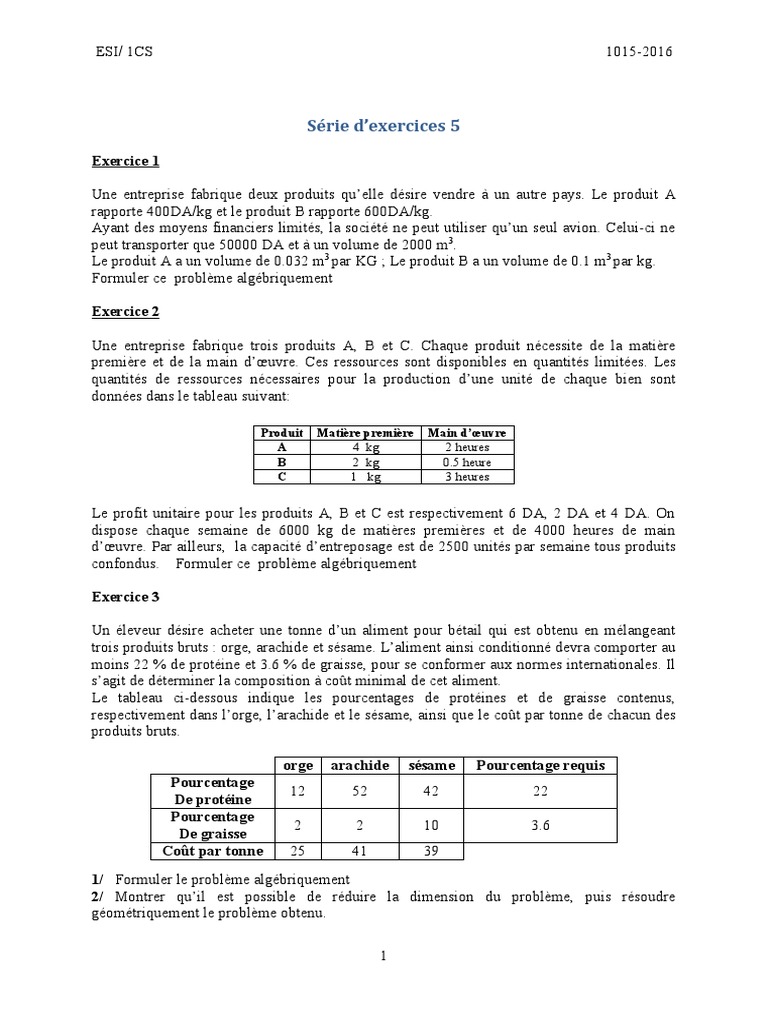 Exercices Recherche Operationnelle Programmation Linéaire | PDF