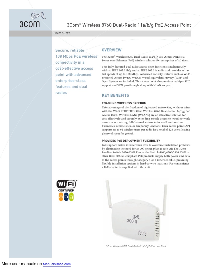 3com Wireless 8760 Dual-Radio 11A/B/G Poe Access Point | PDF | Wireless ...