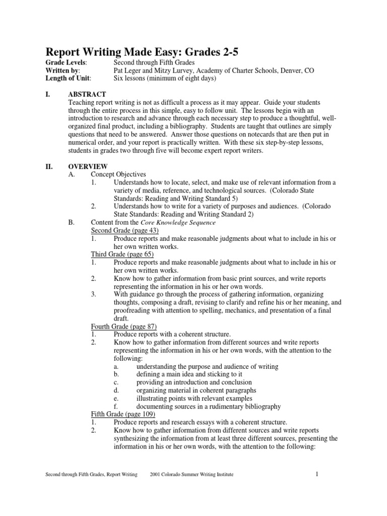 Easy Report Writing for Grades 2-5 | PDF | Bibliography | Books