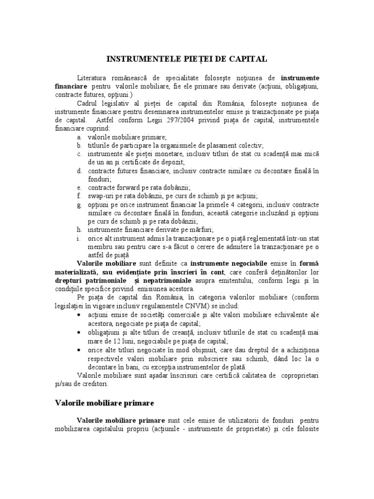 Instrumentele Pietei de Capital | PDF