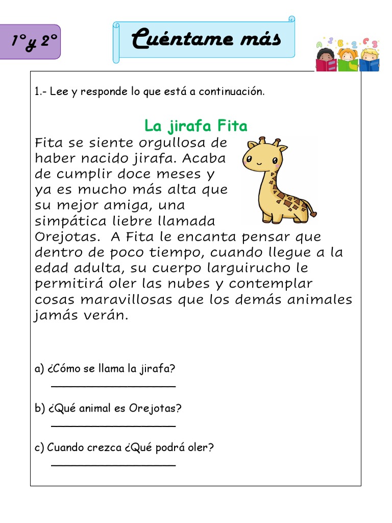 Ficha de Comprensión Lectora - 1 y 2 Grado | PDF