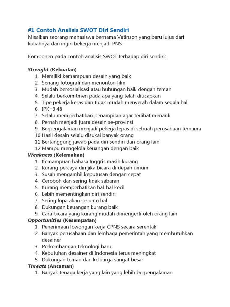 1 Contoh Analisis SWOT Diri Sendiri | PDF