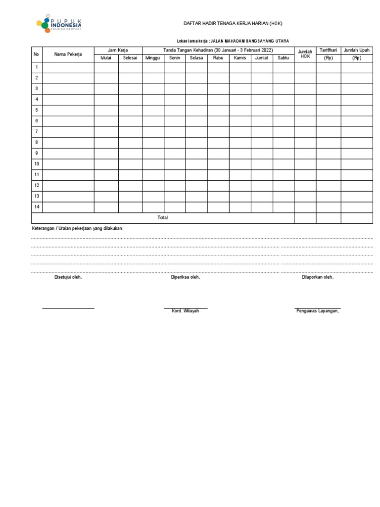 Form Absensi HOK | PDF