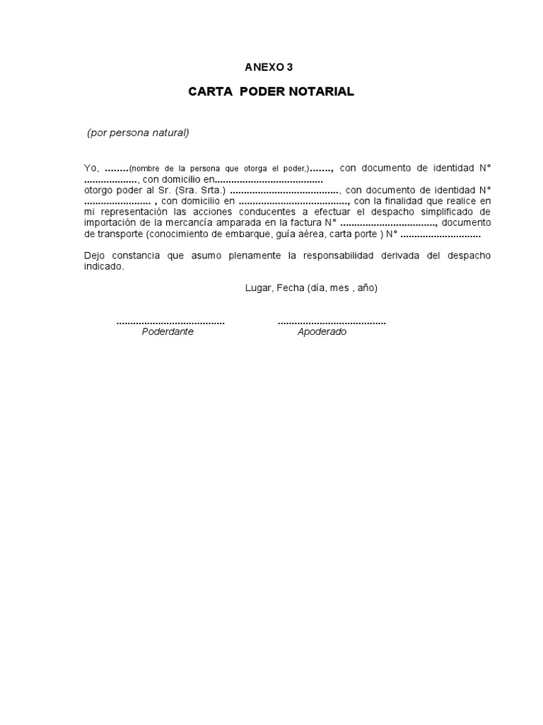 Anexo3 Carta Poder Notarial Persona Natural - RSNAA-423 | PDF