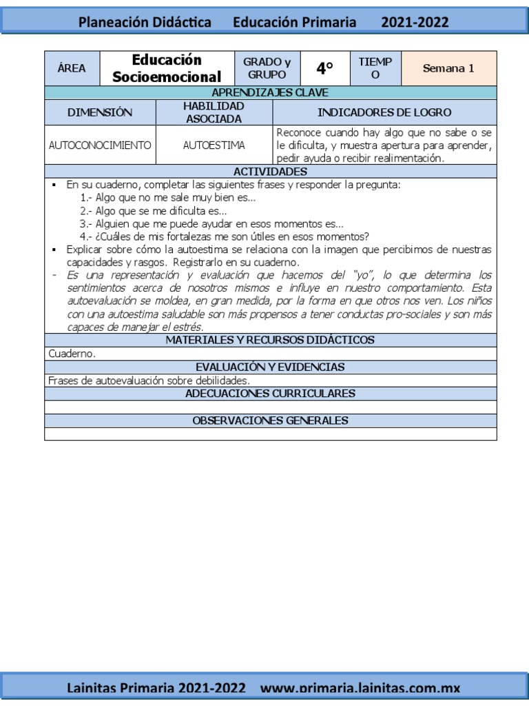 Octubre - 4to Grado Educación Socioemocional (2021-2022) | PDF | Estrés ...