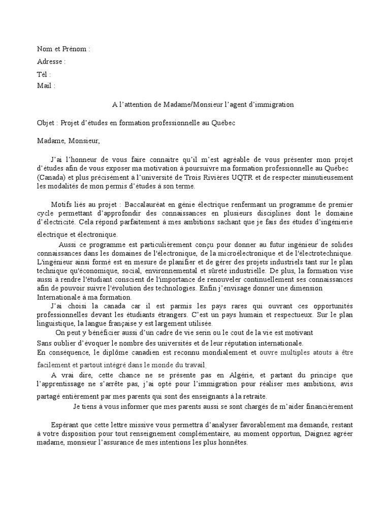 Lettre de Motivation Canada 1 | PDF | Canada | Ingénieur