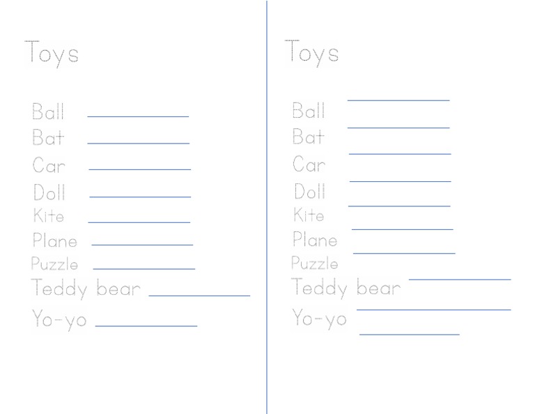 Toys Trace Worksheet | PDF