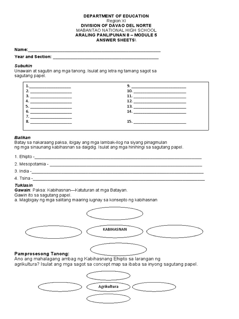 Ap 8 Q 1 Module 5 Answersheet | PDF