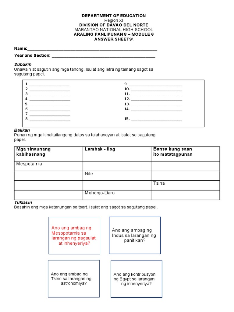 Ap 8 Q 1 Module 6 Answersheet | PDF