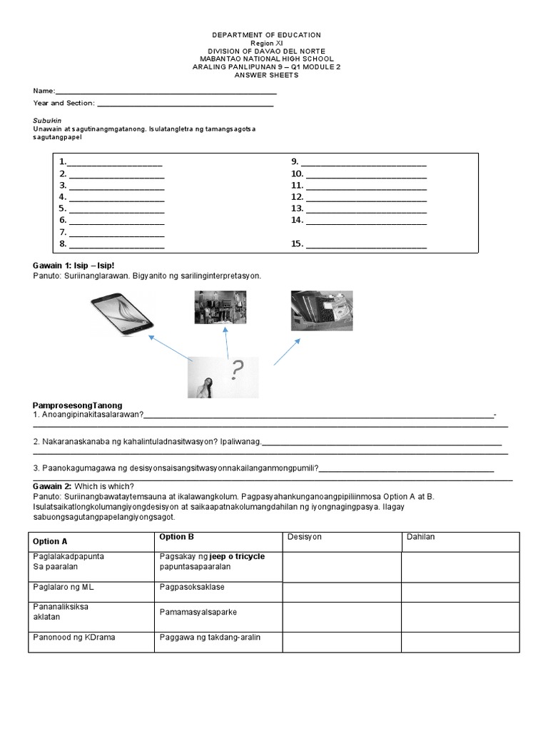 AP 9 Module 2 Answer Sheets | PDF