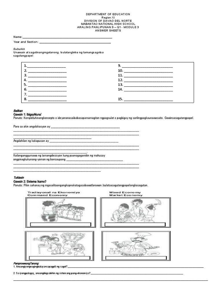 AP 9 Module 3 Answer Sheets | PDF