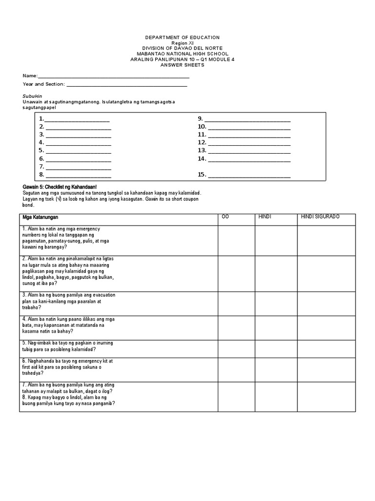 Ap 10 Q 1 Module 4 Answeersheets | PDF