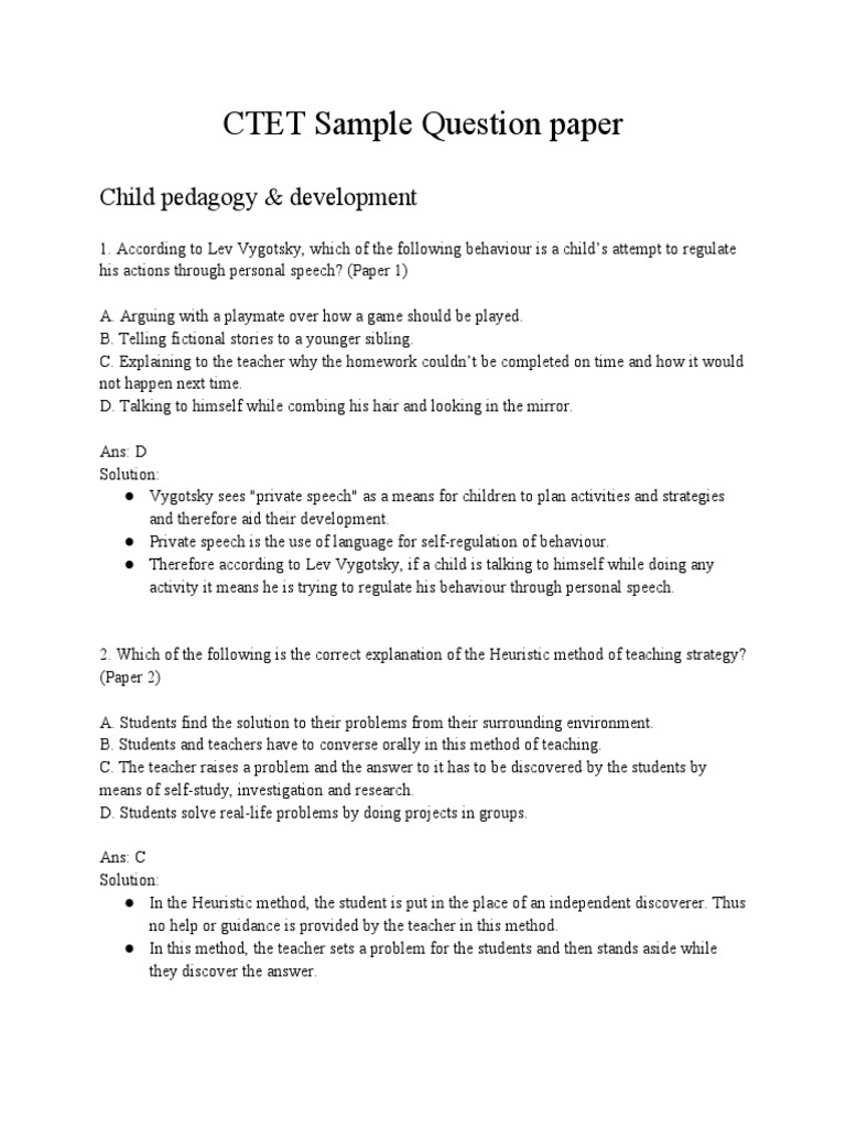 CTET Sample Question Paper | PDF | Mathematics | Numbers